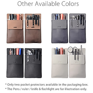 diodrio Pocket Protector, Leather Pen Pouch Holder Organizer, for Shirts Lab Coats, Hold 5 Pens, Designed to Keep Pens Inside When Bend Down. No Breaking of Pen Clip. Thick PU Leather, 2 Per Pack.