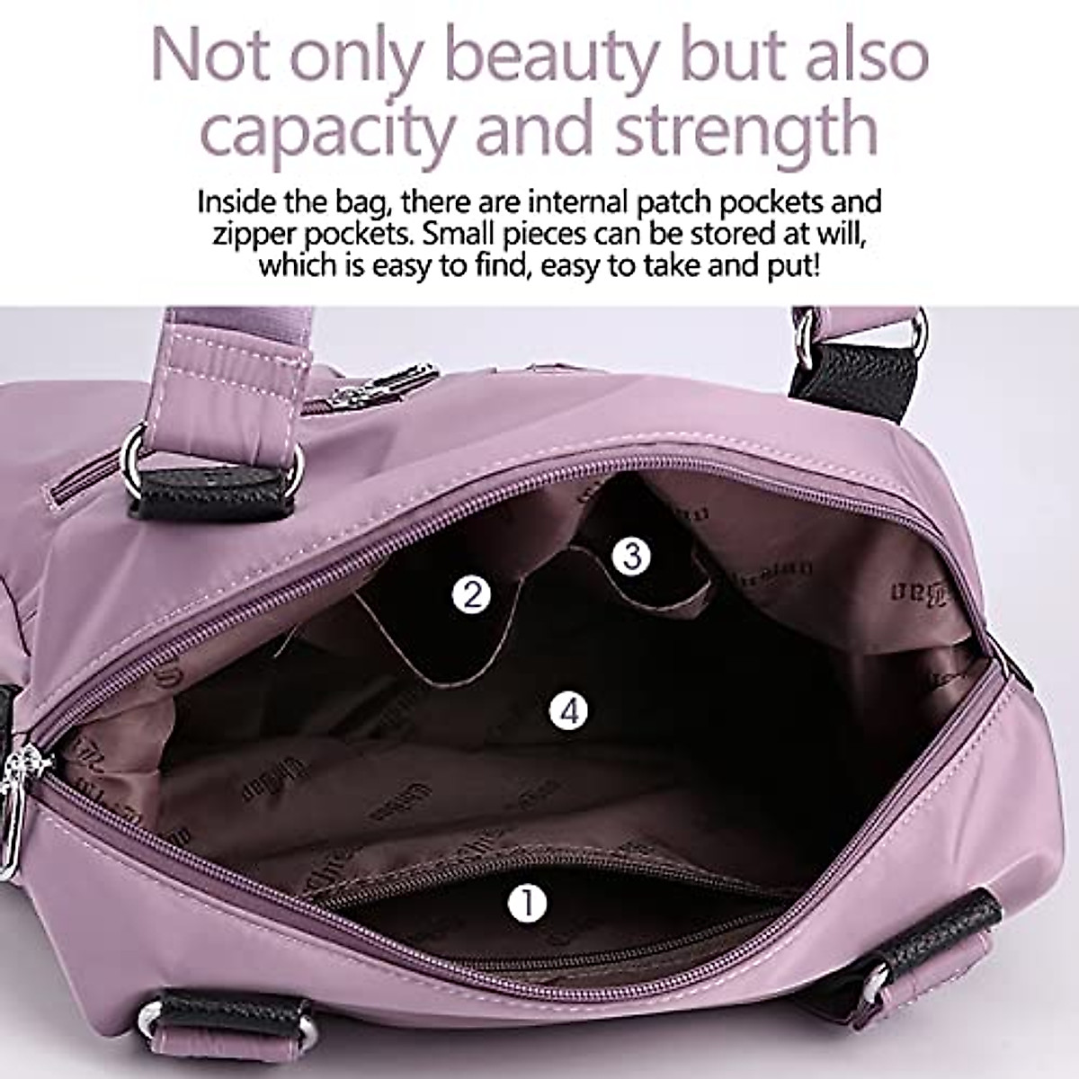 Multi Pocket Nylon Totes Handbag Waterproof Large Shoulder Bag Travel Purse Bags For Women (Black)