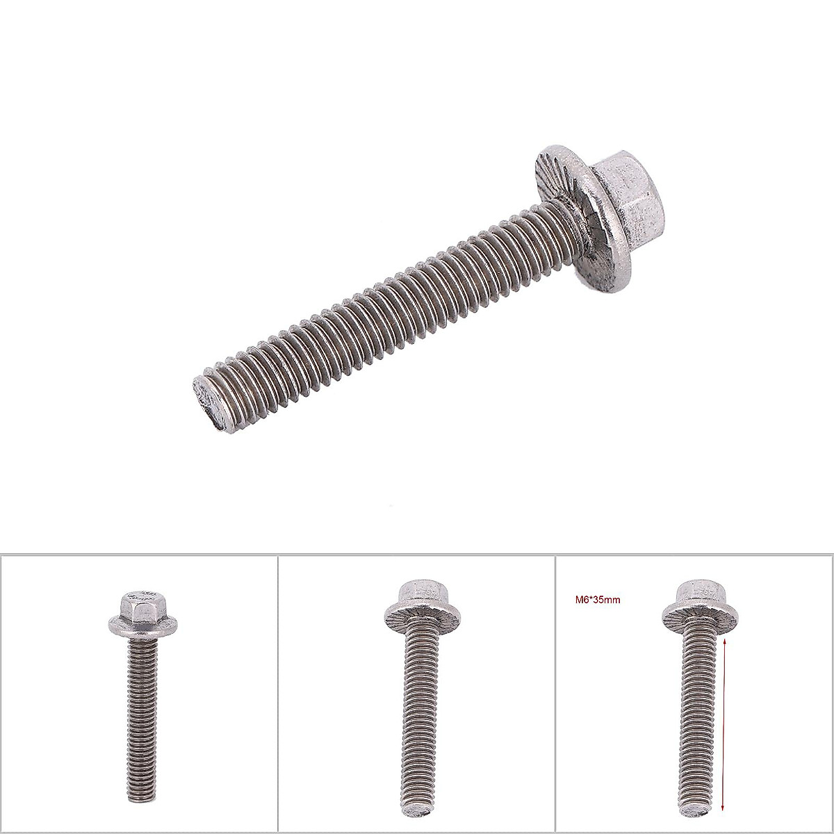 10pcs Flanged Hex Bolts M6 304 Stainless Steel Screws Washer Head Bolts Fastener Passivation Surface Finish Silver (M6 × 35mm)