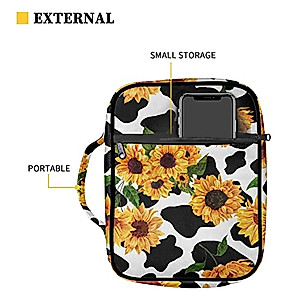 Coldinair Cow Sunflower Print Bible Cover for Women Girls Kids,Portable Carrying Book Case Church Bag Bible Protective with Handle and Zippered Pocket