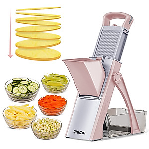 QieCai Safe Mandoline Slicer for Kitchen, Multifunctional Chopper Vegetable Cutter, Julienne + Dicer for Vegetables, Meal Prep & Thickness Adjuster, Essential Kitchen Gadgets-pink