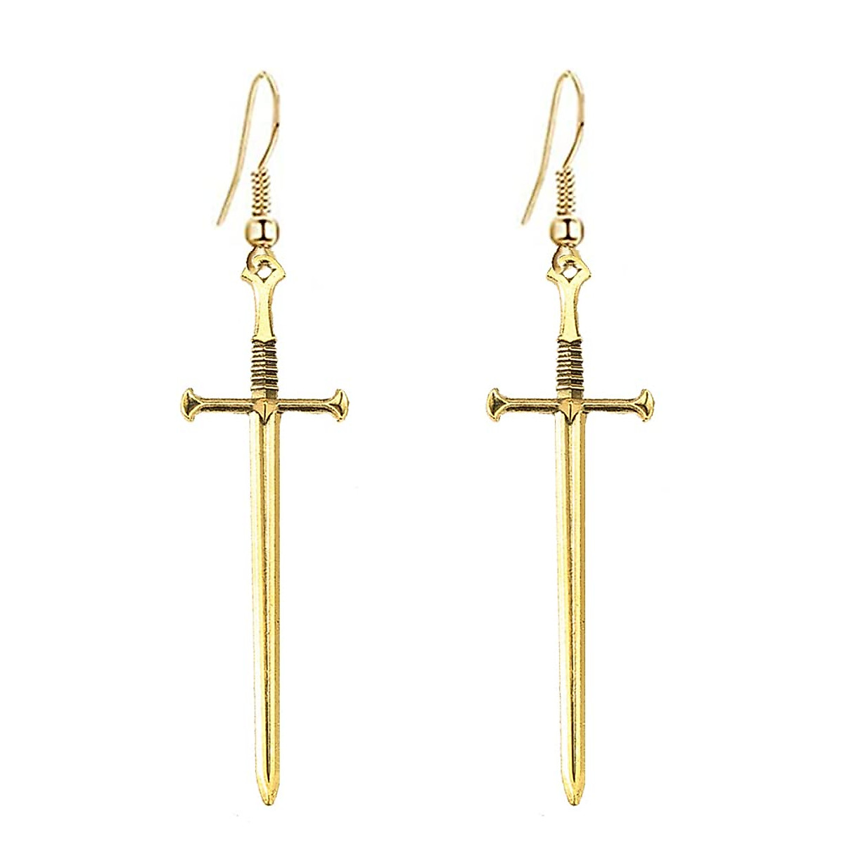 Gothic Vintage Silver Sword Cross Dangle Hook Earrings Retro Punk Knife Earrings Jewelry for Women(antique gold)