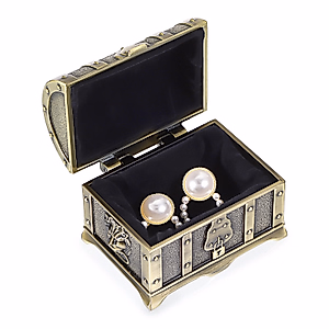 Hipiwe Vintage Metal Jewelry Box Treasure Trinket Chest,Smal Ring Earrings Necklace Keepsake Gift Holder Case for Girls Ladies Women (Bronze, Small)