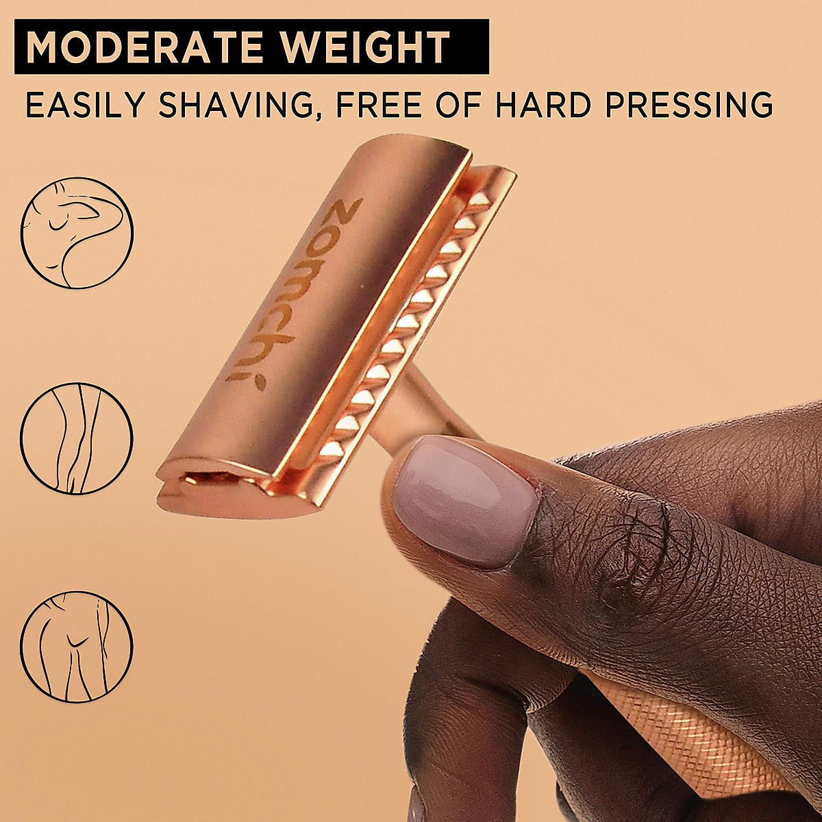 Safety Razor for Women, Men's Single Blade Razor with a Razor Stand with 10 Blades, Double Edge Razor with a Texture Handle, Metal Razor Women, Fits All Double Edge Razor Blades (Rose Gold)