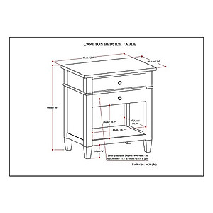 SIMPLIHOME Carlton 24 inches Wide Night Stand, Bedside table, Distressed Grey SOLID WOOD, Rectangle, with Storage, 2 Drawers and 1 Shelf, For the Bedroom, Contemporary Modern