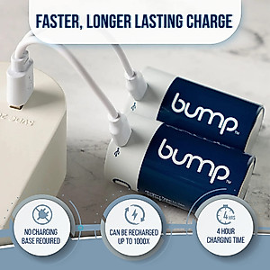 bump D 1.5V Rechargeable Batteries - 2 Pack - Lithium Ion, 12000 mWh, Fast & Long Lasting USB-C Charge, Use in Flashlights, Devices w/Extended Running Time Requirements, Charger Cable Included