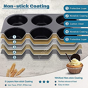 AmDONGKING Muffin Pan, Cupcake Pans, 6 Cup Premium Non-Stick Carbon Steel Kitchen Baking Quiche Pan, 10.4 X 7.1 Inches