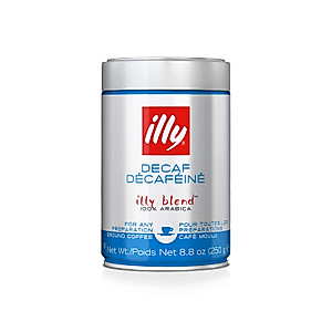 illy Decaffeinated Ground Espresso Coffee, Classic Medium Roast with Notes of Toasted Bread, 100% Arabica Coffee, No Preservatives, 8.8 Ounce Can (Pack of 2)