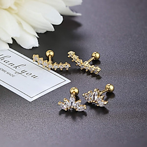 YADOCA Surgical Steel Cartilage Earrings for Women Men Cartilage Piercing Jewelry Stainless Steel Tragus Earrings Gold Cartilage Earring Sets for Multiple Piercing Conch Helix Tragus Piercing Jewelry