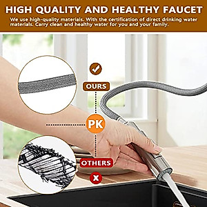 SATICO Single One Hole Single Handle Kitchen Faucet Brushed Nickel Faucet with Pull Down Sprayer Sink Faucet F80105BN Modern Contemporary Faucet in Stainless Steel & Brass cUPC NSF CEC Certified