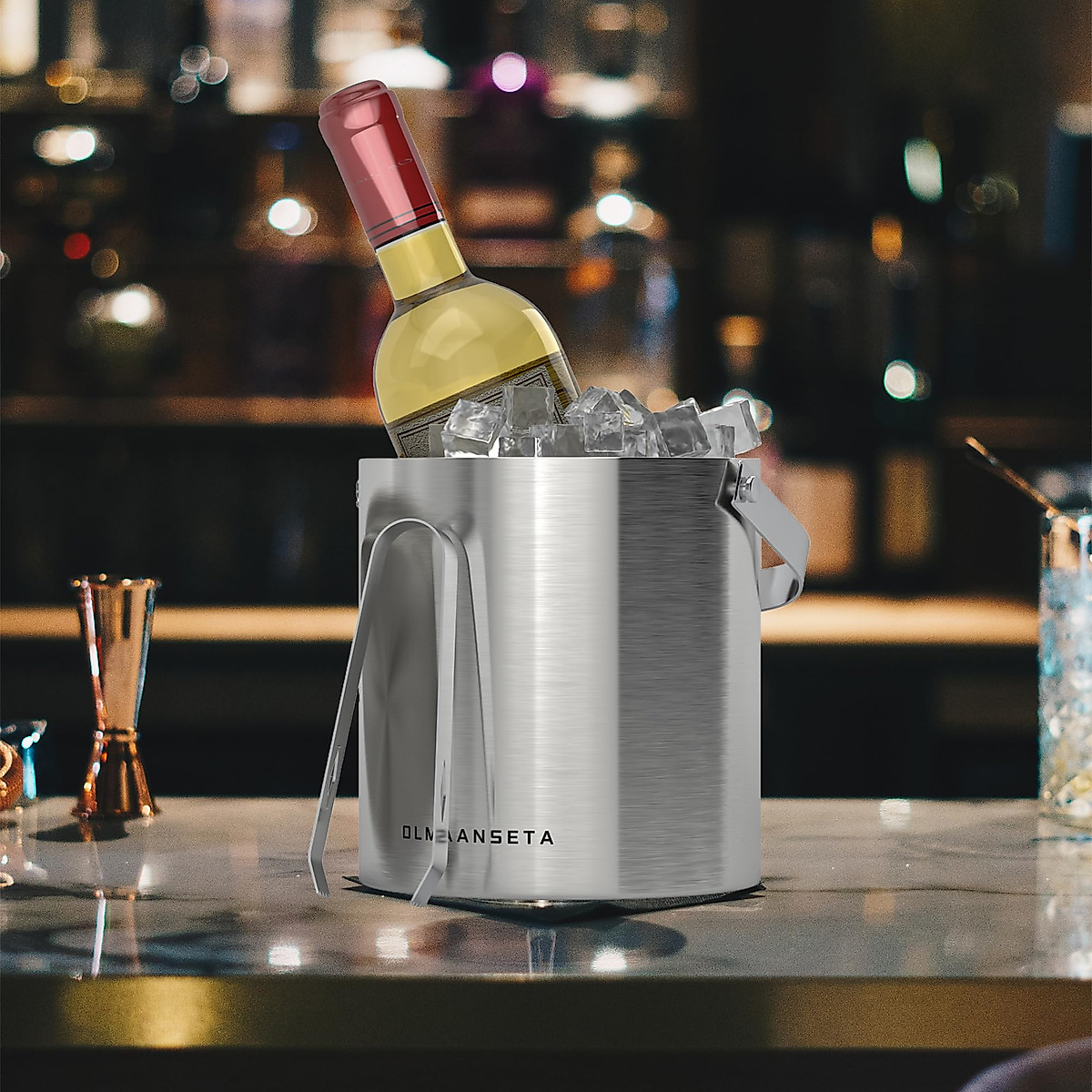 Olmaanseta Stainless Steel Ice Bucket For Parties With Lid And Ice Tongs,Insulated Wine Bucket With Strainer Keeps Drinks Cold And Ice Cube From Melting