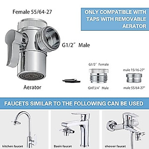 Happyreise All Brass Faucet Diverter Valve with Aerator,Faucet Diverter Adapter for Sink Faucet Connection Shower Hose/Garden Hose/Portable Washing Machine Chrome