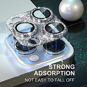 Choiche Compatible for iPhone 15 Pro/iPhone 15 Pro Max Camera Lens Protector, Bling Camera Cover with 9H Tempered Glass Lens Screen Protector Metal Ring Decoration Accessories (Glitter-Silver)