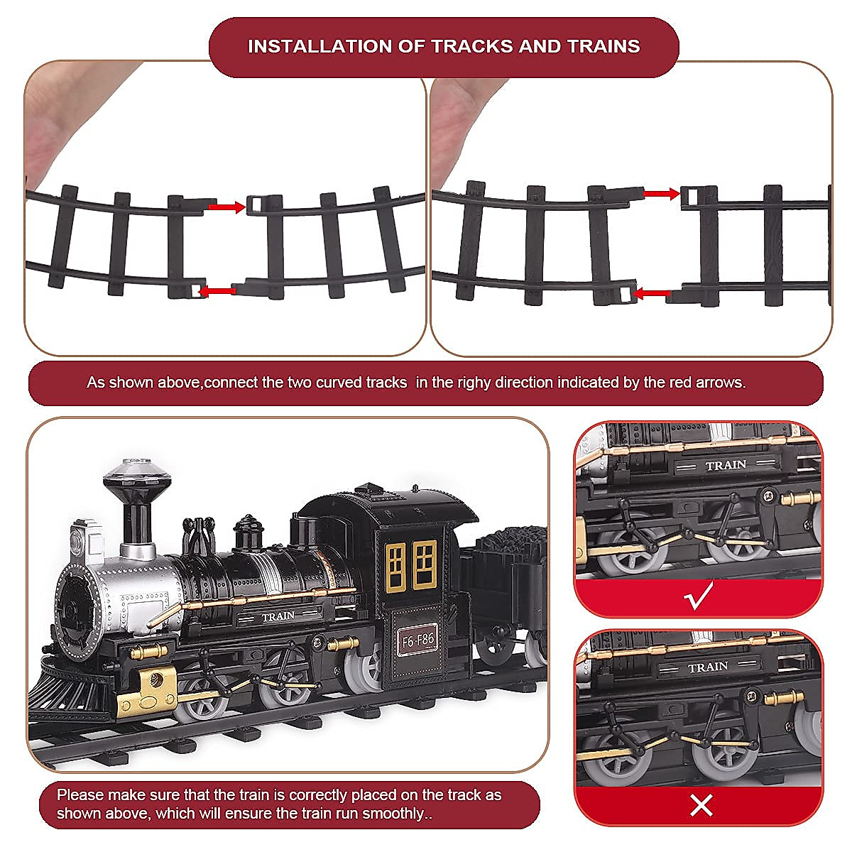 LEYI Classic Train Set Toys with Sound and Light Round Tracks Railway for Under Christmas Tree Battery Operated Train Toys Christmas Birthday Gifts for Boys and Girls 4 Cars 10 Tracks