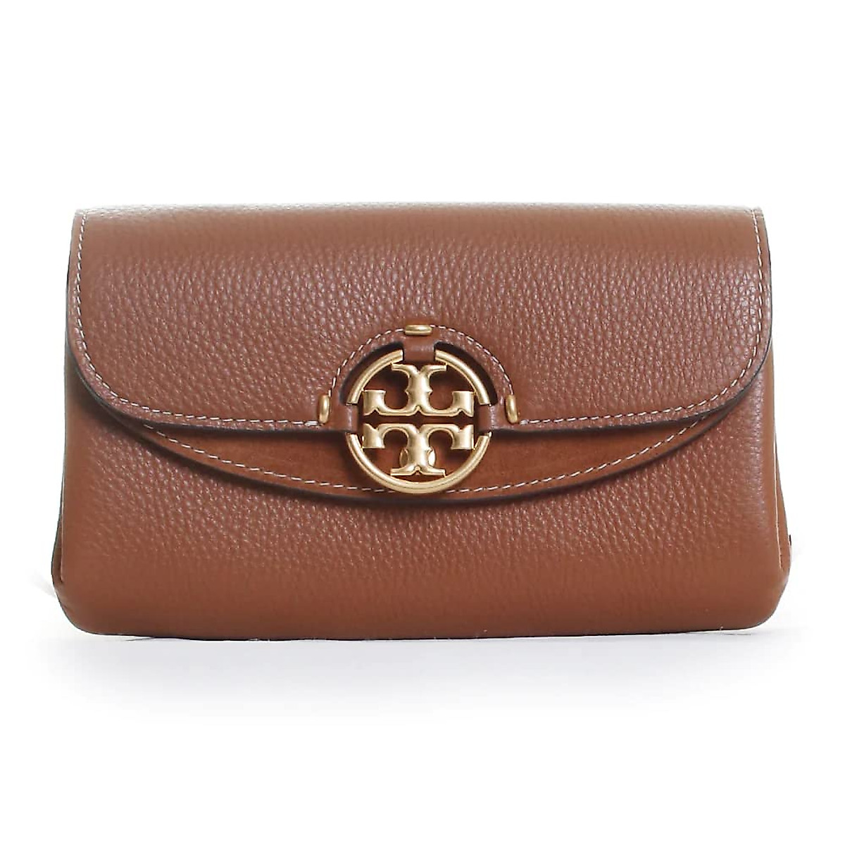 Tory Burch Womens Miller Leather Crossbody Shoulder Handbag Brown Small