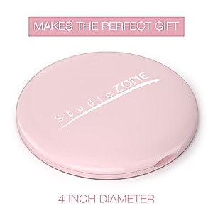 StudioZONE Compact Mirror for Purses - 10X Magnifying - Pink Compact Mirror - Perfect Magnification for Travel - 2-Sided - 10X Makeup Mirror and 1x True View - 4" Diameter