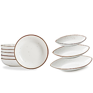 ONEMORE Pasta Bowls and Large Oval Bowls Bundle - Microwave, Oven and Dishwasher Safe - Creamy White
