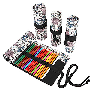 Funny live 24/36/48/72 Slots Colored Pencil Wrap Roll up Pen Holder Case Drawing Coloring Pencil Roll Organizer Stationery Case for Student Artist Traveler (Big-Head Cats, 72 Slots)