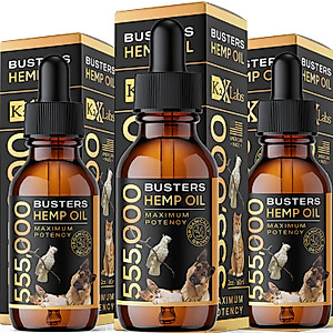 K2xLabs 3Pack-6Month Supply, Buster's Organic Hemp Oil for Dogs and Pets, 555,000 Max Potency, Large 60ml Bottle - Miracle Formula, Perfectly Balanced Omegas 3, 6, 9 - Joint Support, Calming