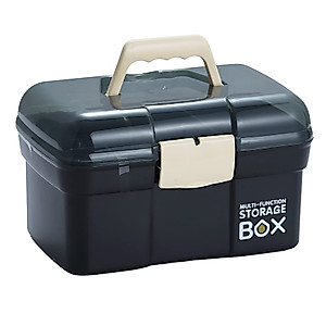 Kinsorcai 11'' Plastic Box Organizer with Removable Tray, Sewing Organizer, Craft & Art Supply Multipurpose Storage Box for Cosmetic (Black)