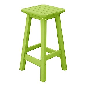 Costaelm 24" Height Outdoor Bar Stools, All-Weather Bar Stools, Adirondack Poly Patio Square Bar Stool for Patio, Deck, Kitchen Counter and Garden, Lime