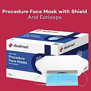 Dealmed Face Masks with Ear Loops and Eye Shield - 50 Count (Pack of 1) Disposable Face Masks Perfect for Hospitals, Medical Facilities, Food Services and More