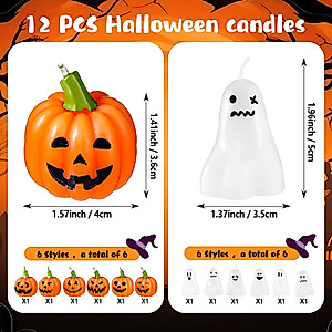 MTLEE 12 Pcs Halloween Ghost Candles Cute White Ghost Candle Spooky Halloween Pumpkin Candles Aesthetic Ghost Decor Goth Gifts for Room Home Bedroom Table Decorations, 12 Styles
