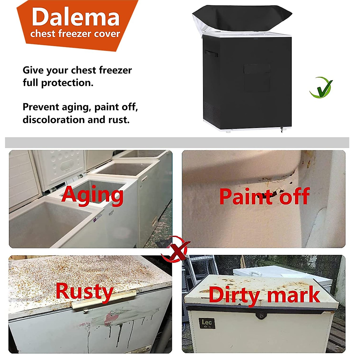 Dalema Chest Freezer Cover Waterproof,Deep Freezer Covers for Outside,Outdoor Chest Freezer Covers for Outside 5.0 Cubic Feet Freezer,Top with Zipper to Open(28"L x 23"W x 34"H,Black).