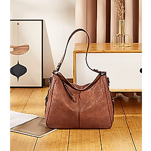 BROMEN Purses for Women Vegan Leather Hobo Bags Designer Handbags Large Shoulder Crossbody Bag with Adjustable Strap Brown