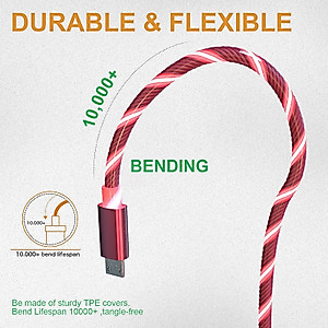 LED Micro USB Cable with Switch Compatible with Samsung Galaxy S7 Edge S6 S5 S2 J7 J7V J5 J3 J3V J2, LG K40 K20, Fire Tablet, PS4, Xbox, Kindle Micro USB Charging Cord (Red,5ft)