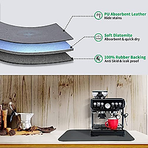 HotLive Coffee Mat - Coffee Bar Mat for Countertops | Coffee Bar Accessories Fit Under Coffee Maker Espresso Machine | Absorbent Hide Stain Rubber Backed Dish Drying Mat for Kitchen Counter | 12"x19"