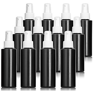 JUVITUS 4 oz / 120 ml Black Squeeze Cylinder Plastic Bottle with White Fine Mist Spray (12 pack)