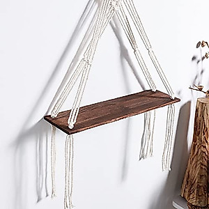 Macrame Wall Hanging Shelf, Rope Hanging Shelves for Wall, Bedroom Shelves,Boho Rustic Decor Cute 1 Tier Cotton Rope for Bedroom Bathroom Living Room