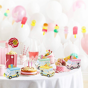 Ice Cream Party Favor Boxes Ice Cream Truck Shape Treat Boxes for Summer Goodie Candy Boxes Sprinkles Themed Baby Shower Kids Birthday Party Centerpieces Table Decor Supplies Set of 12