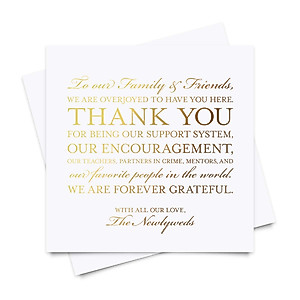 Bliss Collections Wedding Reception Thank You Cards, Pack of 50 REAL GOLD Foil Cards, Great Addition to Your Table Centerpiece, Place Setting, Wedding Decorations, Each Card is 5x5, Made in the USA