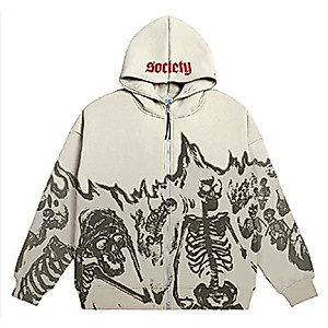 COOLMONAR Women Y2K Zip Up Skull Skeleton Printing Grunge Hoodie Fairycore Jackets Gothic Alt Retro Harajuku Aesthetic Hoodie …