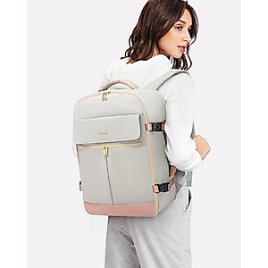 LOVEVOOK Carry On Backpack, 40L Travel Backpack Women with 3 Packing Cubes, TSA Airline Approved Suitcase Bag as Personal Item, Waterproof 17 inch Laptop Backpack for Weekender Overnight,Grey Pink