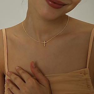 Fwlisesa Small Cross Necklaces for Women, Dainty Gold Necklace 14k Gold Plated Cute Tiny Cross Pendant Necklace Simple Gold Choker Necklaces for Women Trendy Aesthetic Jewelry Gifts for Women