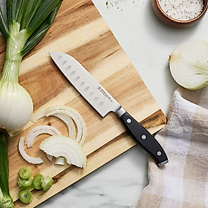 HENCKELS Forged Premio Hollow Edge Santoku Knife, 5 inch, Black/Stainless Steel