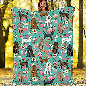 Cute Labradoodle Dogs Lovers Green Rose Flower Floral Funny Animals Puppy Dog Blanket Throw Ultra Soft Light Cozy Flannel 3D Print Blankets for Bedroom Bed and Sofa Quilt Birthday Gifts Stuff 60"x50"