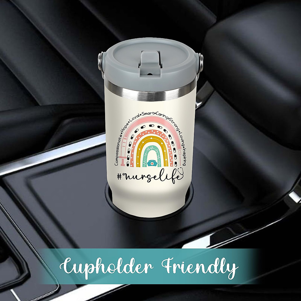 soeufnwhf 30oz Nurse Tumbler Cup with Handle Nurse Travel Coffee Mug, Nurse Nutrition Facts Tumbler, Best Nursing School Gifts, Nursing Graduation Gifts, RN Gifts for Nurses Appreciation Gifts