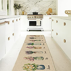 Artoid Mode Tulip Lavender Hydrangea Flowers Spring Kitchen Mats Set of 2, Home Decor Low-Profile Kitchen Rugs for Floor - 17x29 and 17x47 Inch