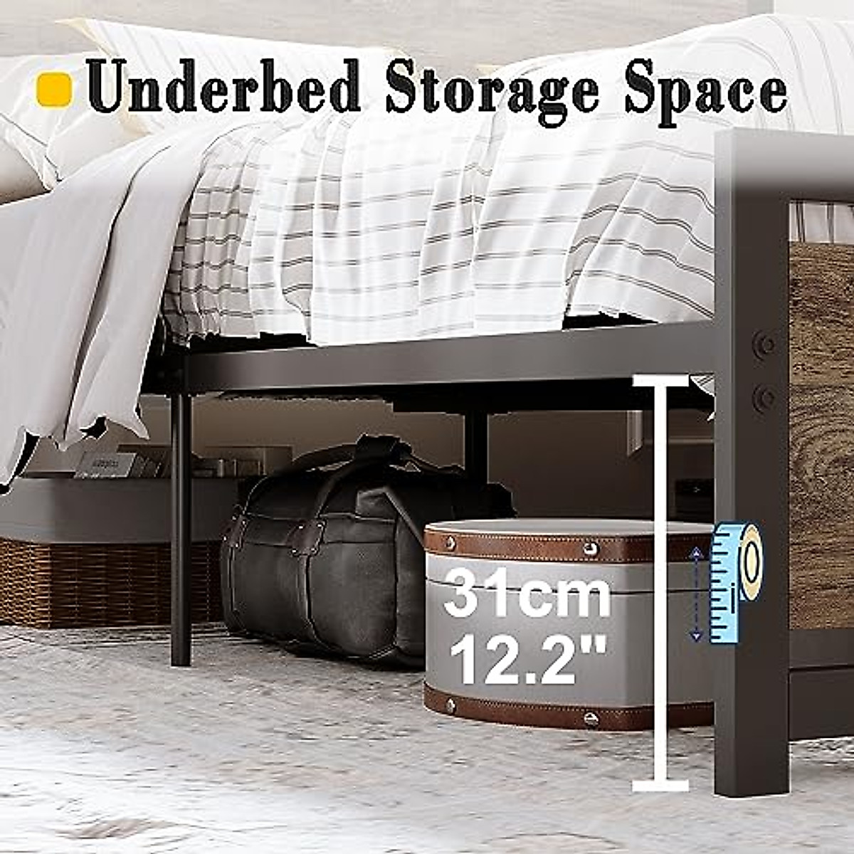 LIKIMIO Queen Bed Frame, Platform Bed with Headboard and Under Bed Storage for Queen Size Mattress, Sturdy and Easy Assembly, No Box Spring Needed, Walnut
