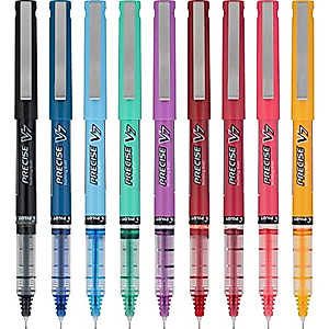PILOT Precise V7 Stick Liquid Ink Rolling Ball Stick Pens, Fine Point, Assorted Ink, 9-Pack (17046)