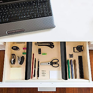 Lawei 4 Pack Bamboo Drawer Dividers, 17-22 inches Adjustable Expandable Drawer Organizers, Spring-loaded Durable Organization Separators for Kitchen, Dresser, Bathroom, Bedroom, Drawer, Desk, Black