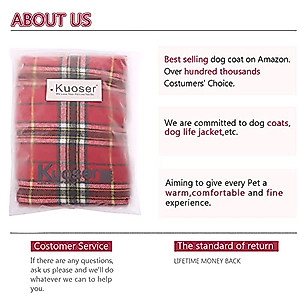 Kuoser Warm Dog Coat, Reversible Dog Jacket Waterproof Dog Winter Coat British Style Plaid Dog Clothes Pet Dog Cold Weather Coats Cozy Snow Jacket Vest for Small Medium Large Dogs Bright Red XS