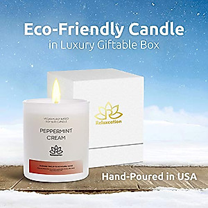 Soy Wax Candle Peppermint Cream 10 oz in Big Glass Jar and Giftable Box - Clean Burn up to 80 Hours - Great Gift for Holidays, for Christmas, Gift for Women, for Home Decoration, for Men