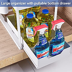 3 Pack Puricon Under Sink Organizer Pull Out Under Sink Storage, 2 Tier Multi-Purpose Sliding Under the Sink Organizer Bathroom Kitchen Sink Organizer Under Cabinet Shelf for Cleaning Supplies -White