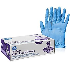 Med PRIDE NitriPride Nitrile-Vinyl Blend Exam Gloves, Medium 100 - Powder Free, Latex Free & Rubber Free - Single Use Non-Sterile Protective Gloves for Medical Use, Cooking, Cleaning & More
