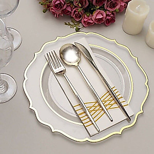 10 Pcs of 10.5" Clear Round Dinner Plates With Gold Scalloped Rim Wedding Tableware